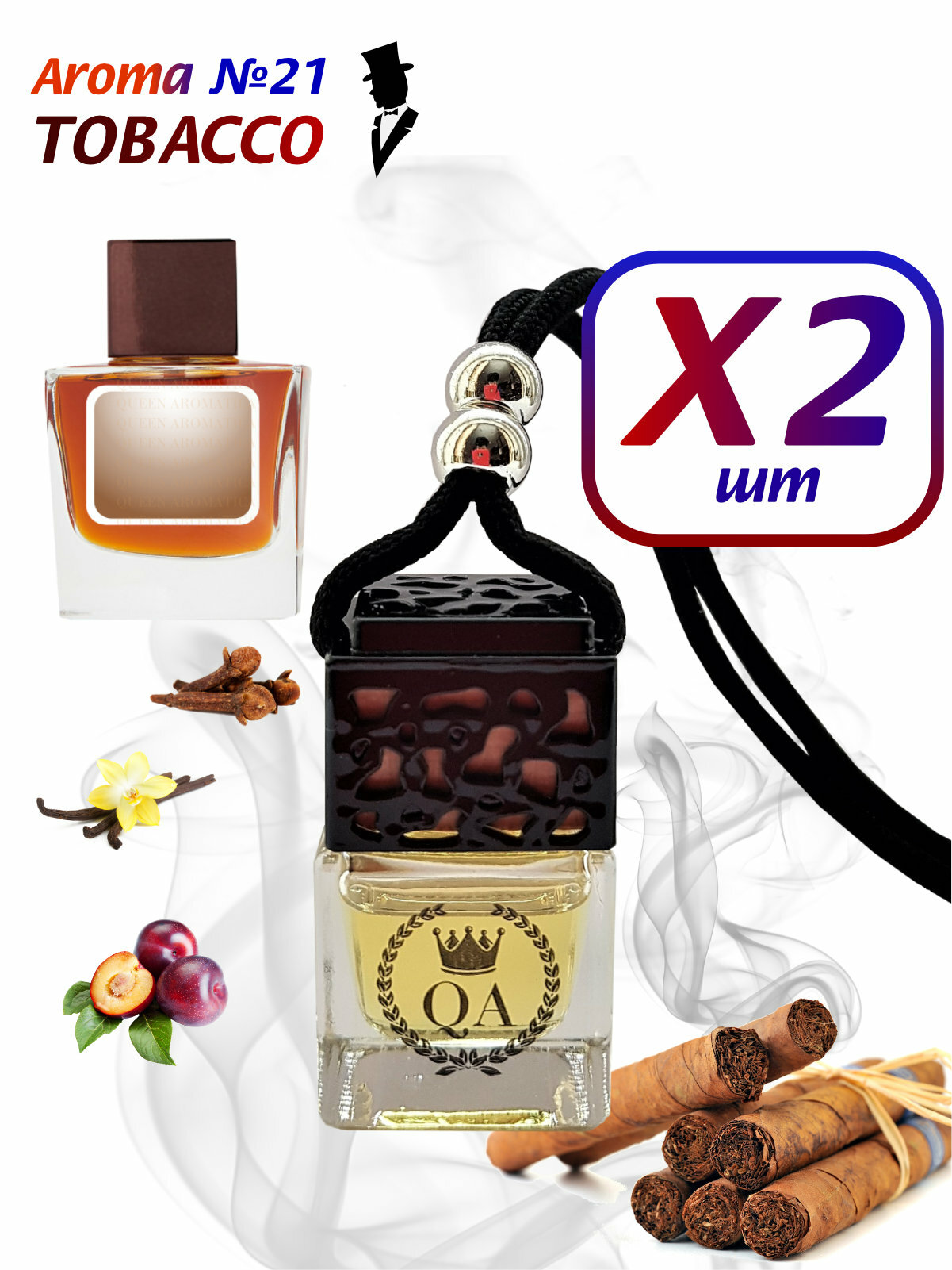 Ароматизатор в машину Queen Aromatica - Flacon - FB Tobacco (Набор 2 шт)