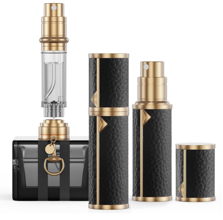 PSLZW003BW портативный флакон духов, роскошный флакон духов объемом 8 мл, продается в комплекте из 2 шт. с черным + белым магнитным кожаным герметичным флаконом духов многоразового использования, распылителем для духов, дорожным мини-флаконом духов,