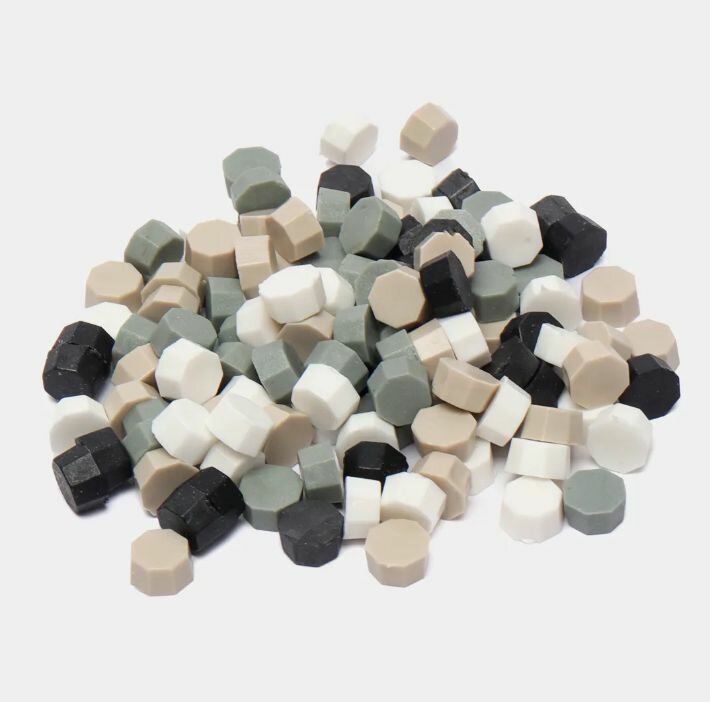 Сургуч в гранулах 100шт - черный, серый, белый цвет ассорти. Воск кусковой цветной для творчества