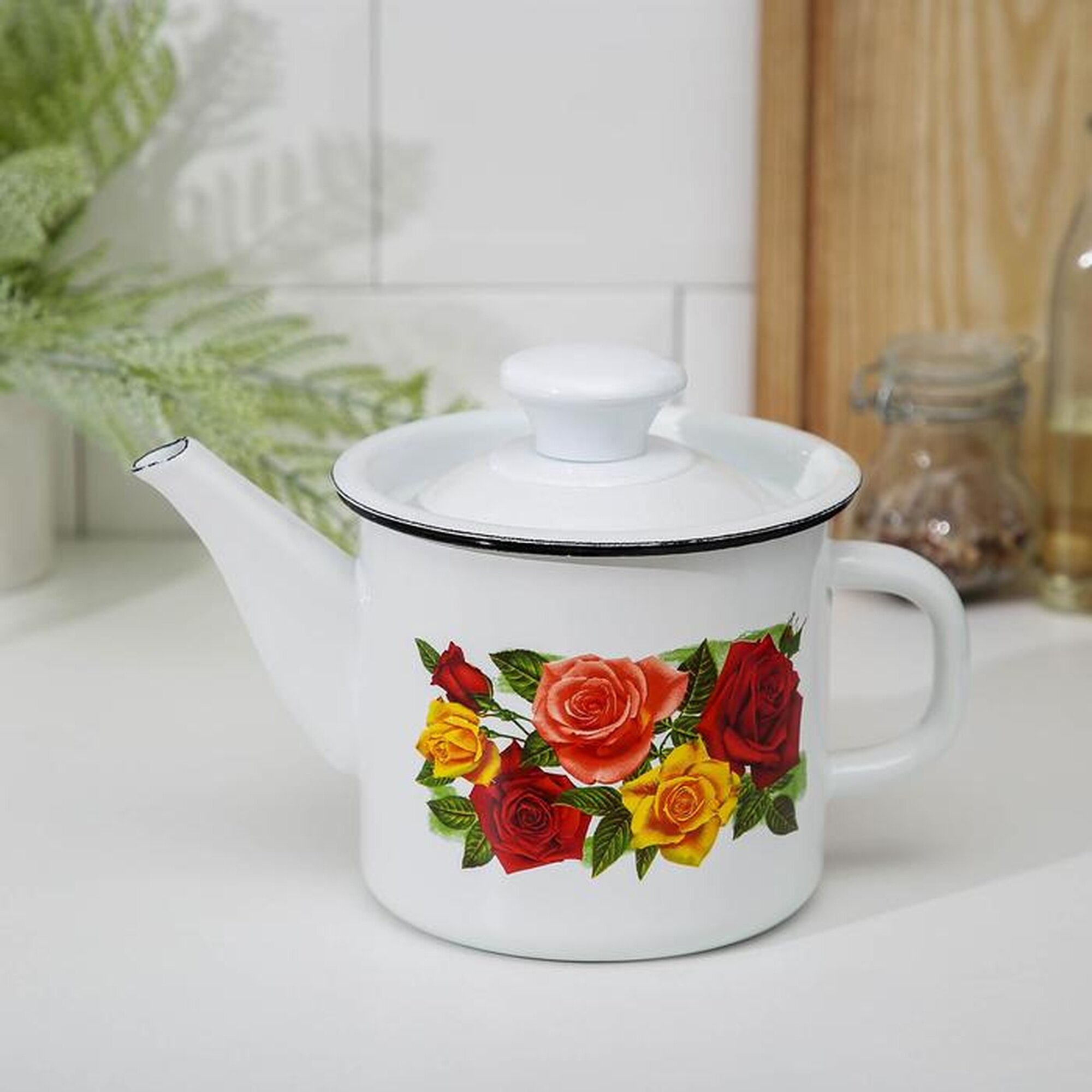 Чайник цилиндрический, 1 л, деколь микс, индукция, цвет белый