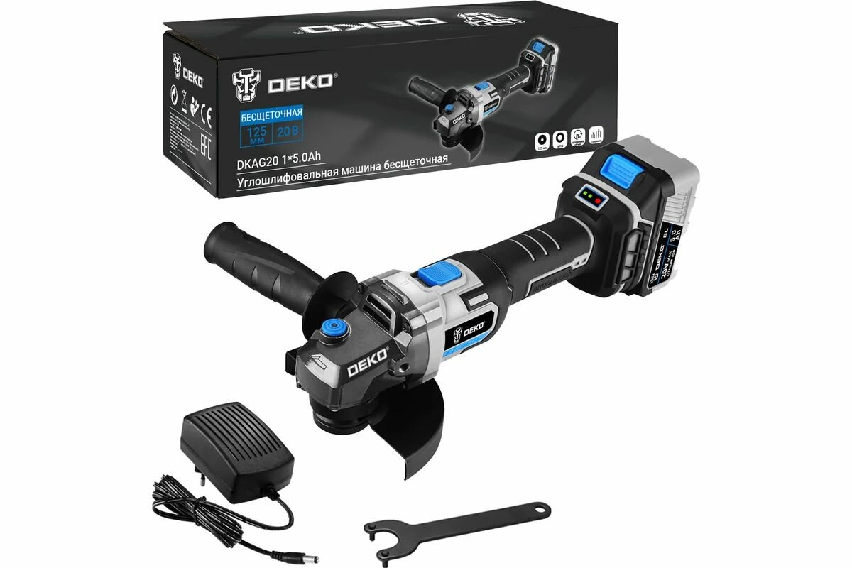 Угловая шлифмашина аккумуляторная DEKO DKAG20, 20 В, 1*5 Ач 063-4026