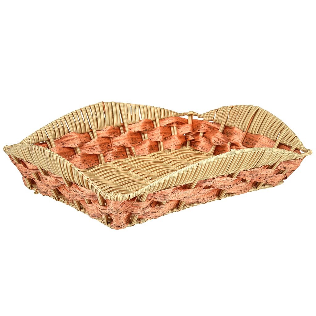 Корзина-сухарница КНР плетеная, 33х24,5 см, высота 7,5 см, полипропилен, карамельный, ажурный край, прямоугольная