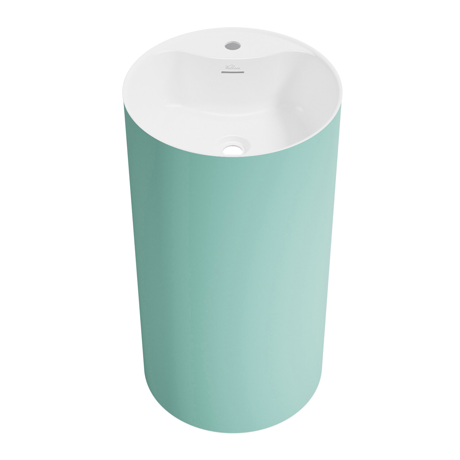 Круглая напольная раковина для ванной Wellsee Chalice Perfection 230627000: напольная отдельностоящая раковина моноблок из акрила, размер 45х45х85 см, чаша в цвете глянцевый белый (стенки матовые светло-зеленые)