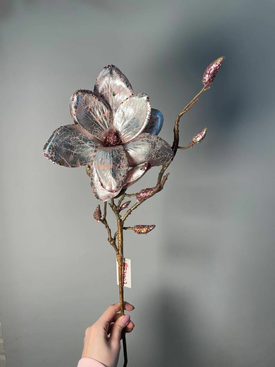 Искусственные цветы Магнолия розовая, 1 ветка, для декора, для интерьера, на Пасху, на кладбище