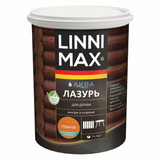 Лазурь для Дерева Linnimax Аква Лазурь 0.9л Рябина для Внутренних и Наружных Работ / Линнимакс.