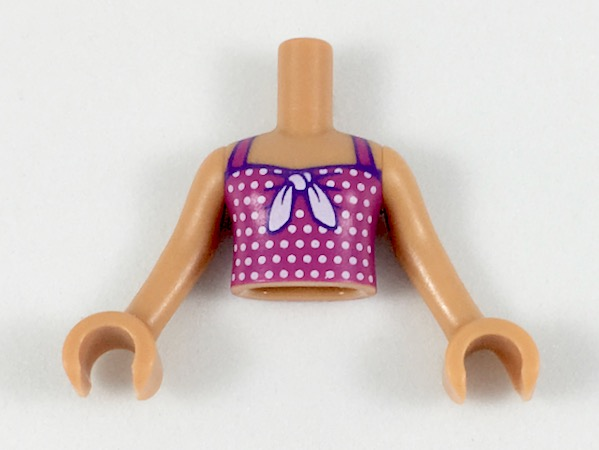 Torso Mini Doll Girl Magenta Halter Top with White Bow and Polka Dots Pattern, Medium Nougat Arms with Hands, FTGpb185c01 Medium Nougat U