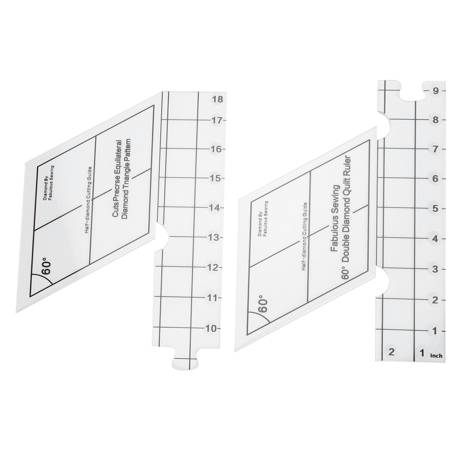 Линейка для квилтинга с двойной полосой, 18 дюймов, с ромбовидным рисунком под углом 60 градусов, высокоточная, прозрачная, для дизайнеров.