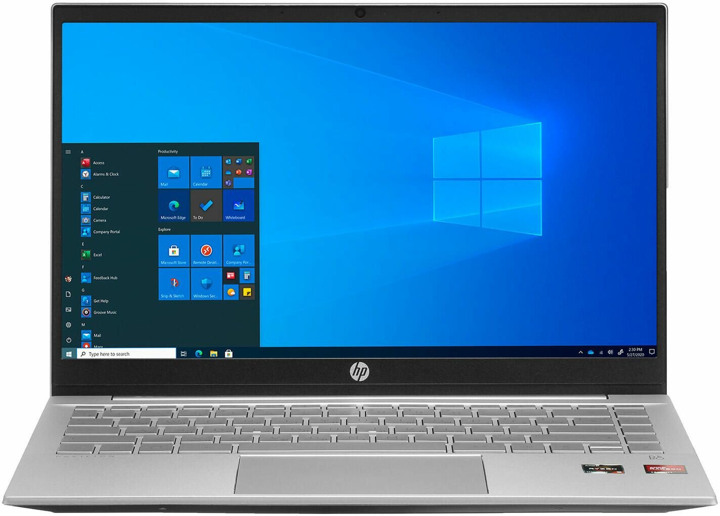 14" Ноутбук HP Pavilion 14-EC0007UR (470H0EA) серебристый - 1920x1080, IPS, AMD Ryzen 3 5300U, ядра: 4 x 2,6 ГГц, 8 ГБ, SSD 512 ГБ, AMD Radeon Graphics, Windows 10 Home