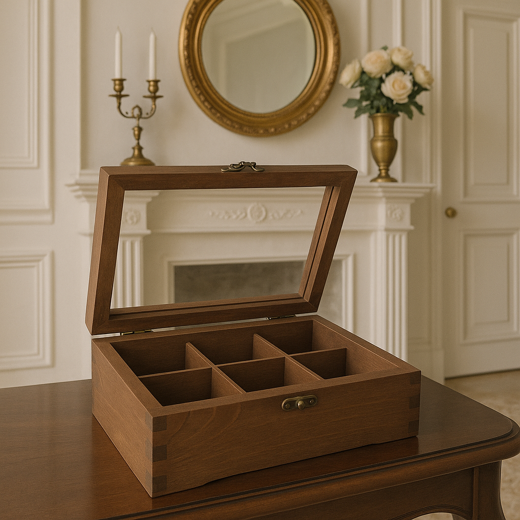 Подарочная шкатулка из дерева в тоне орех с прозрачным стеклом — упаковка, которая говорит за вас