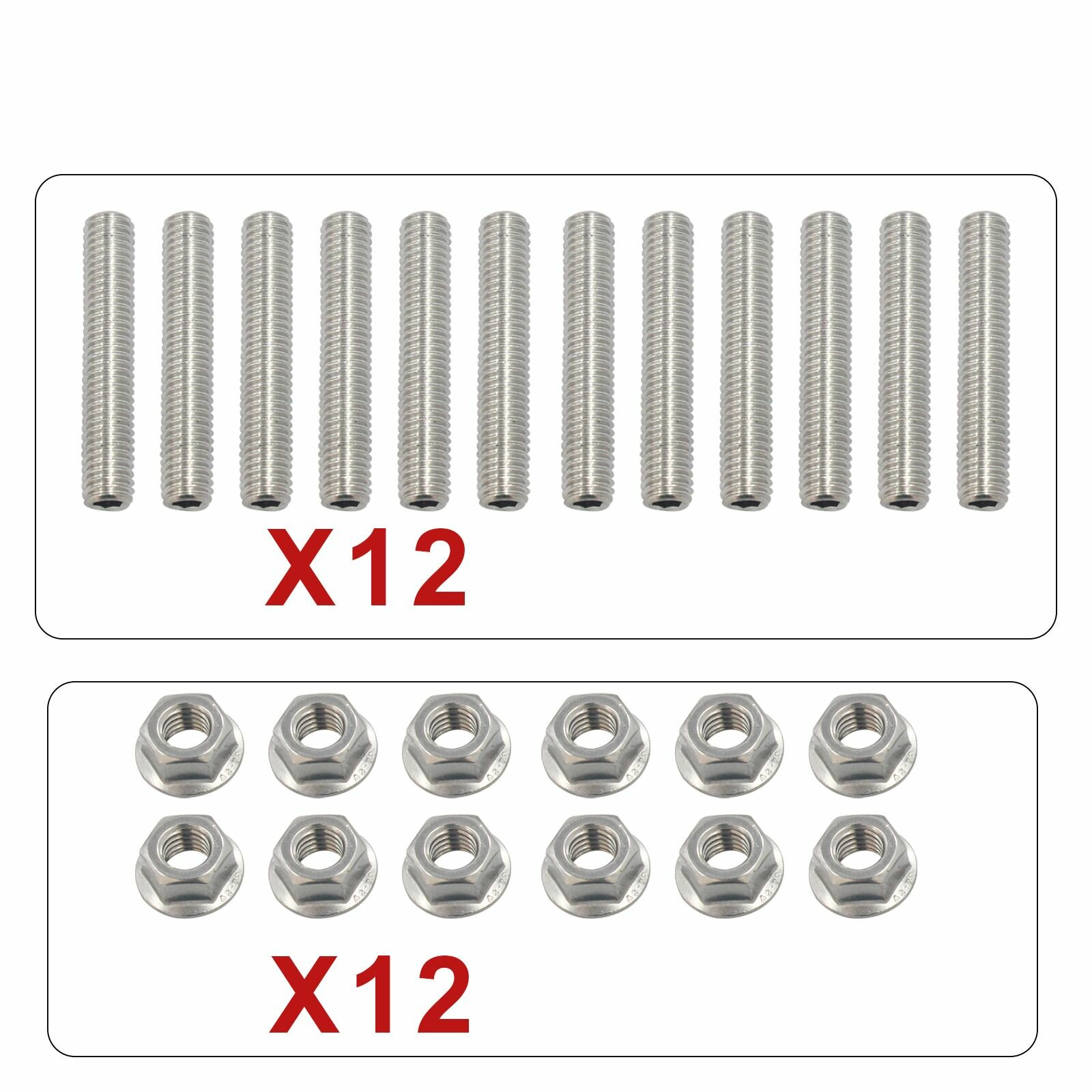 LS1 HEADER STUD KIT BOLTS STAINLESS STEEL Replacement for LSX LS2 LS3 LS6 LS7 4.8 5.3 6.0 6.2L 12 ШТ. Шпильки M8 x 45 мм 12 ШТ. Шестигранные гайки с фланцем M8