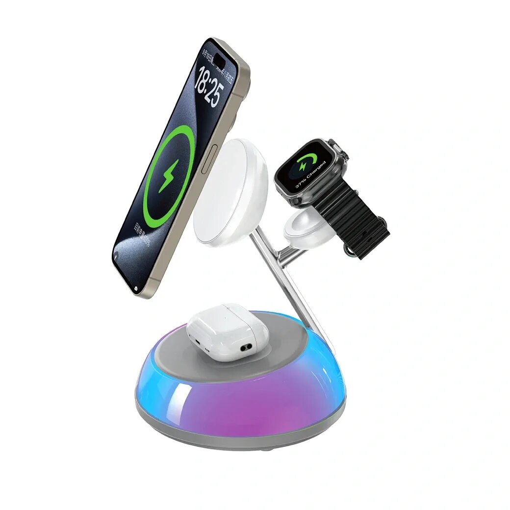 Беспроводное зарядное устройство Wiwu Wi-W036 Aurora Qi2.0 3 in 1