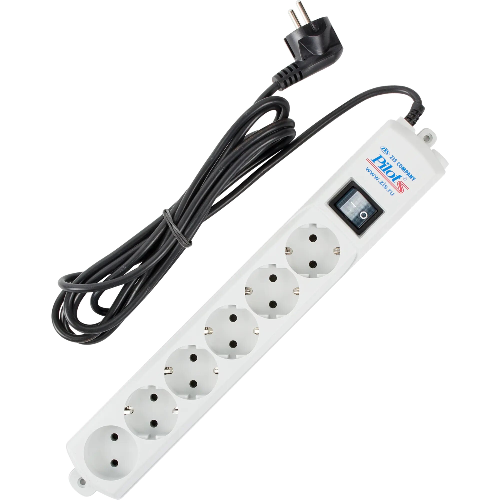 Pilot S сетевой фильтр 5 розеток с заземлением и 1 без заземления, 3 м, 2200 Вт, серый