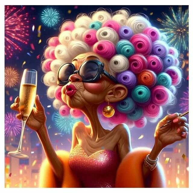 Алмазная картина "Счастливая бабушка" алмазная огранка 40х50 см,40x50cm, белый