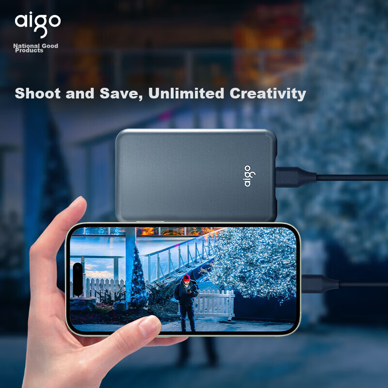 Aigo 250GB Portable Solid State Drive (PSSD) S7 Type-C USB3.2 SSD, Read Speed up to 520MB/s, Direct Phone Connection, Compact And Portable