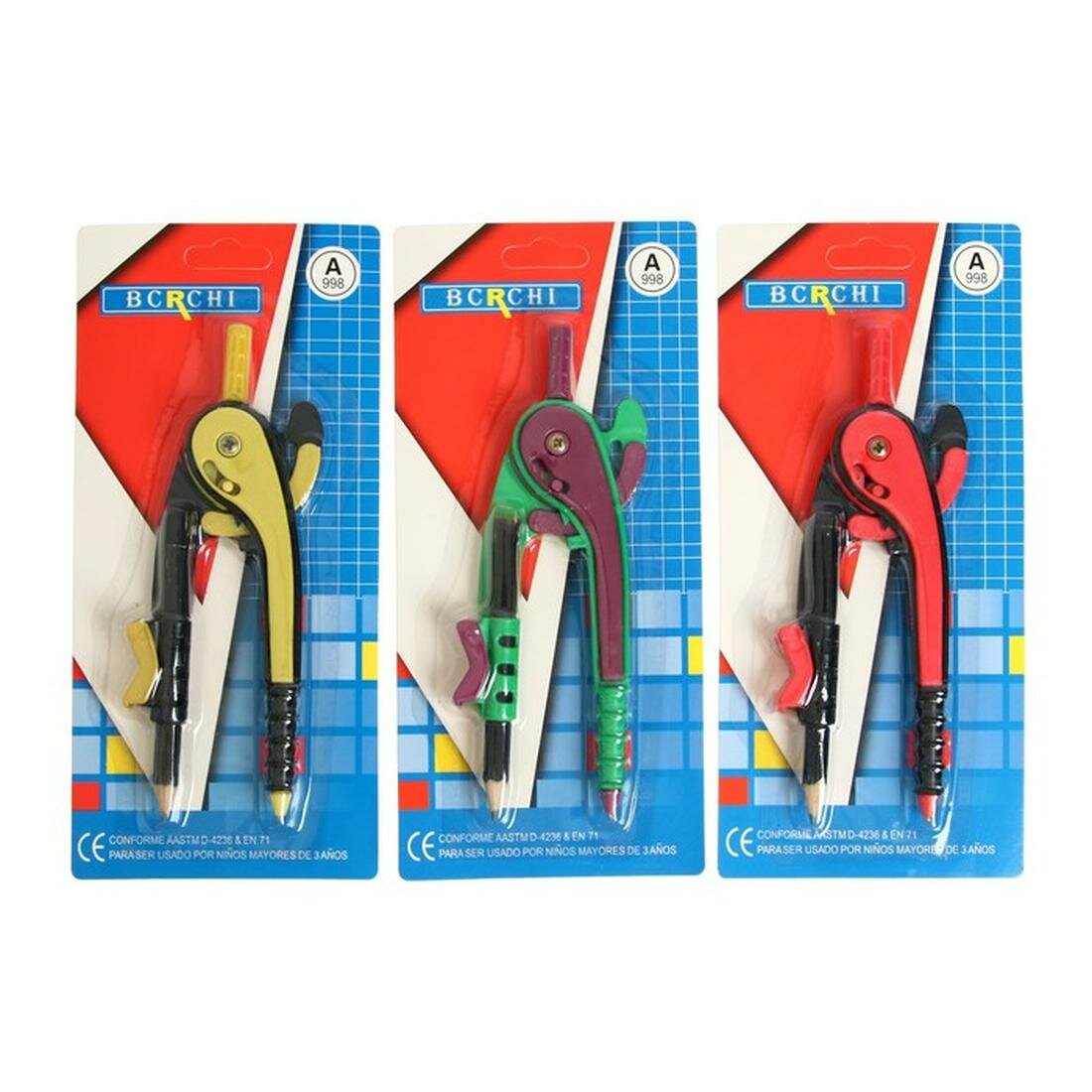 Циркуль пластиковый Calligrata, 145мм с карандашом, на блистере, микс