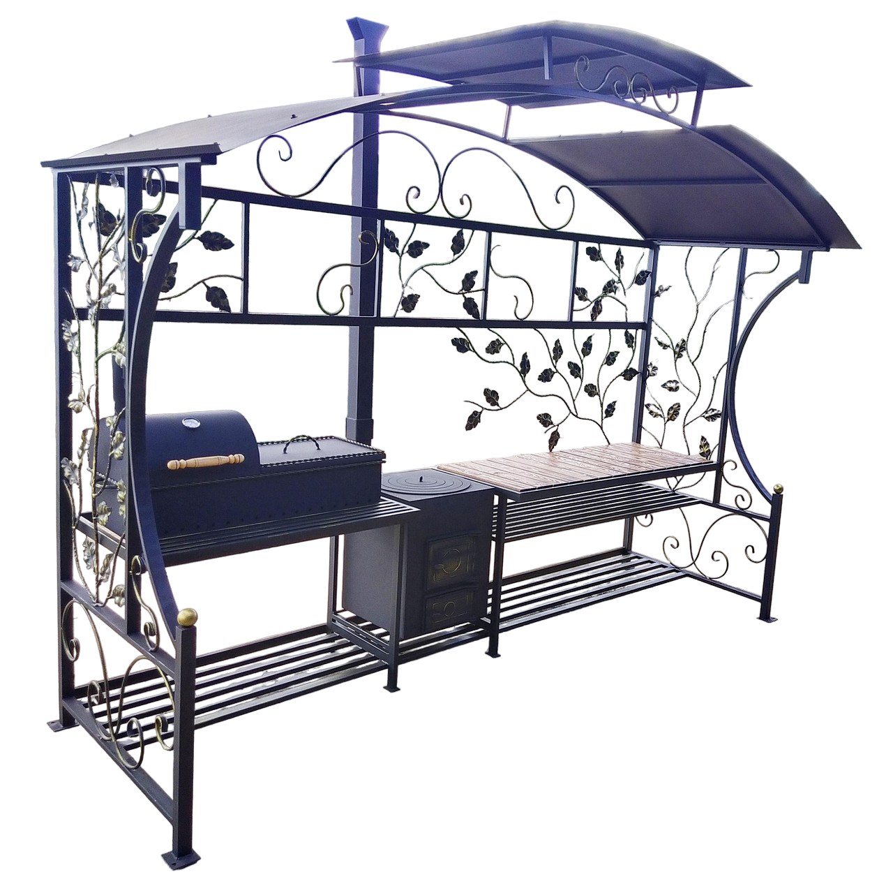 Мангал с крышей 4 в 1 с столиком, гриль, барбекю, под казан с навесом, для дачи и дома, ручная работа