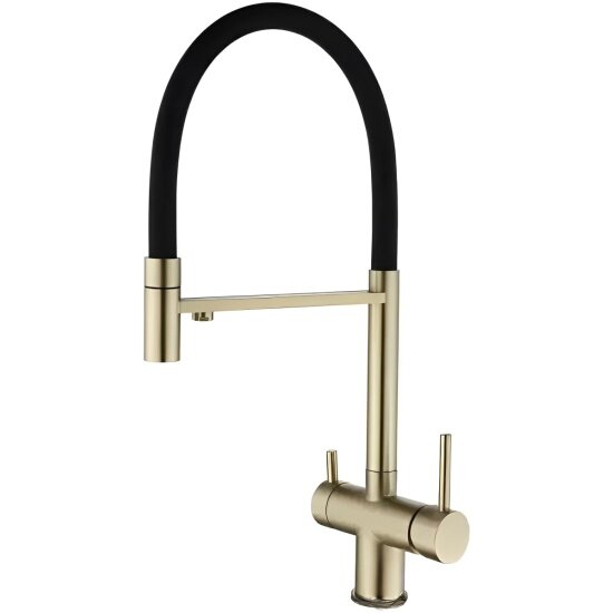 Смеситель для кухни Maretti с гибким изливом и подключением фильтра Calabria GOLD CAG31RGF18, золотой сатин