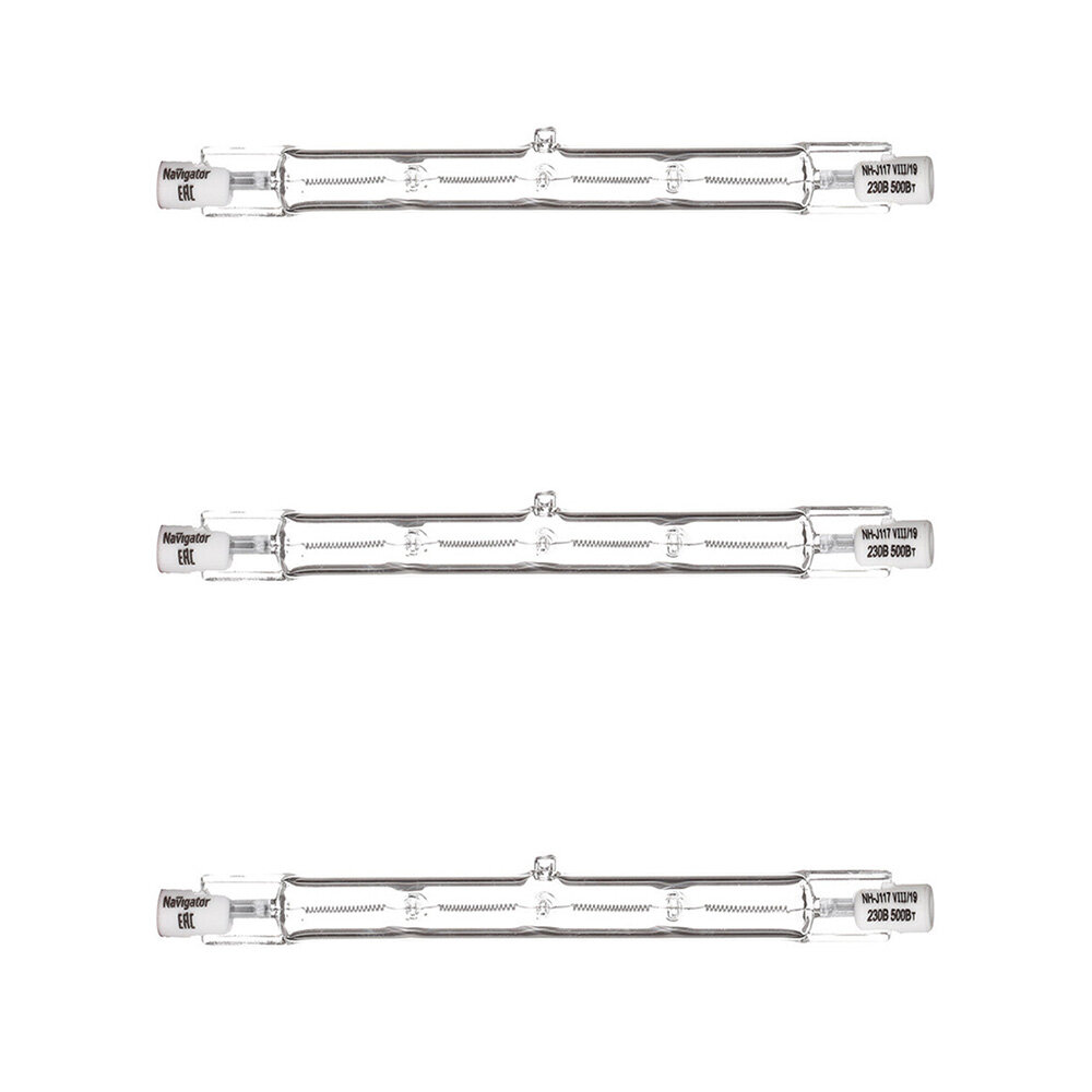 Лампа галогенная для прожектора R7S J117 500 Вт 2900К теплый свет 220 В трубка (94221/3097/942219/94221) (3 шт.)