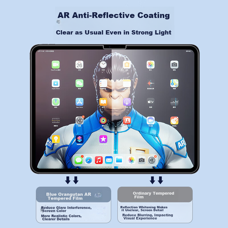 Mr. Blue Gorilla Tempered Glass Screen Protector for IPad Pro, 13-Inch M4 Chip 2024 New Model, Apple Tablet Protective Film, HD AR Anti-Glare, Dust-Free Installation, Quick Application Protective Film