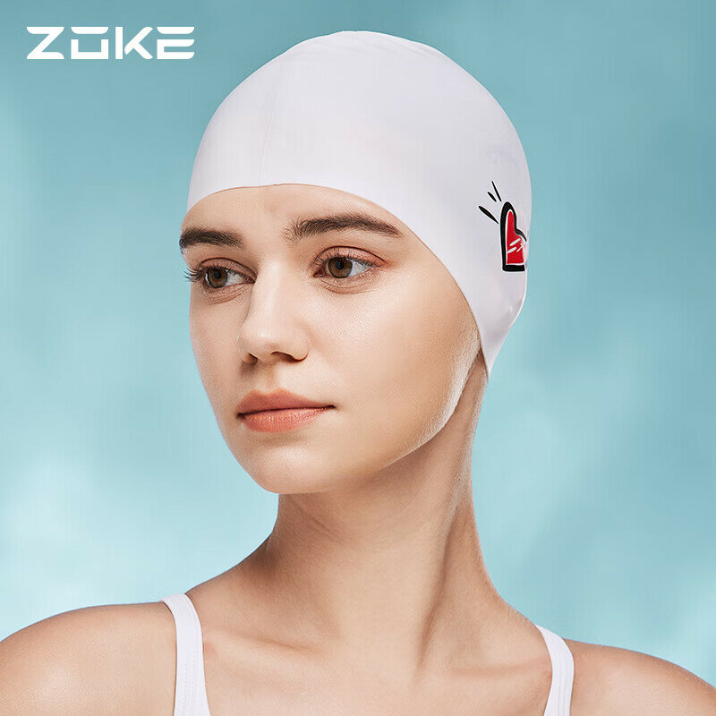 ZOKE Adult Swim Cap, Fashionable Printed Silicone, Waterproof, Non-Slip, Ear And Hair Protection, Professional Swimming Cap, 622603221-1
