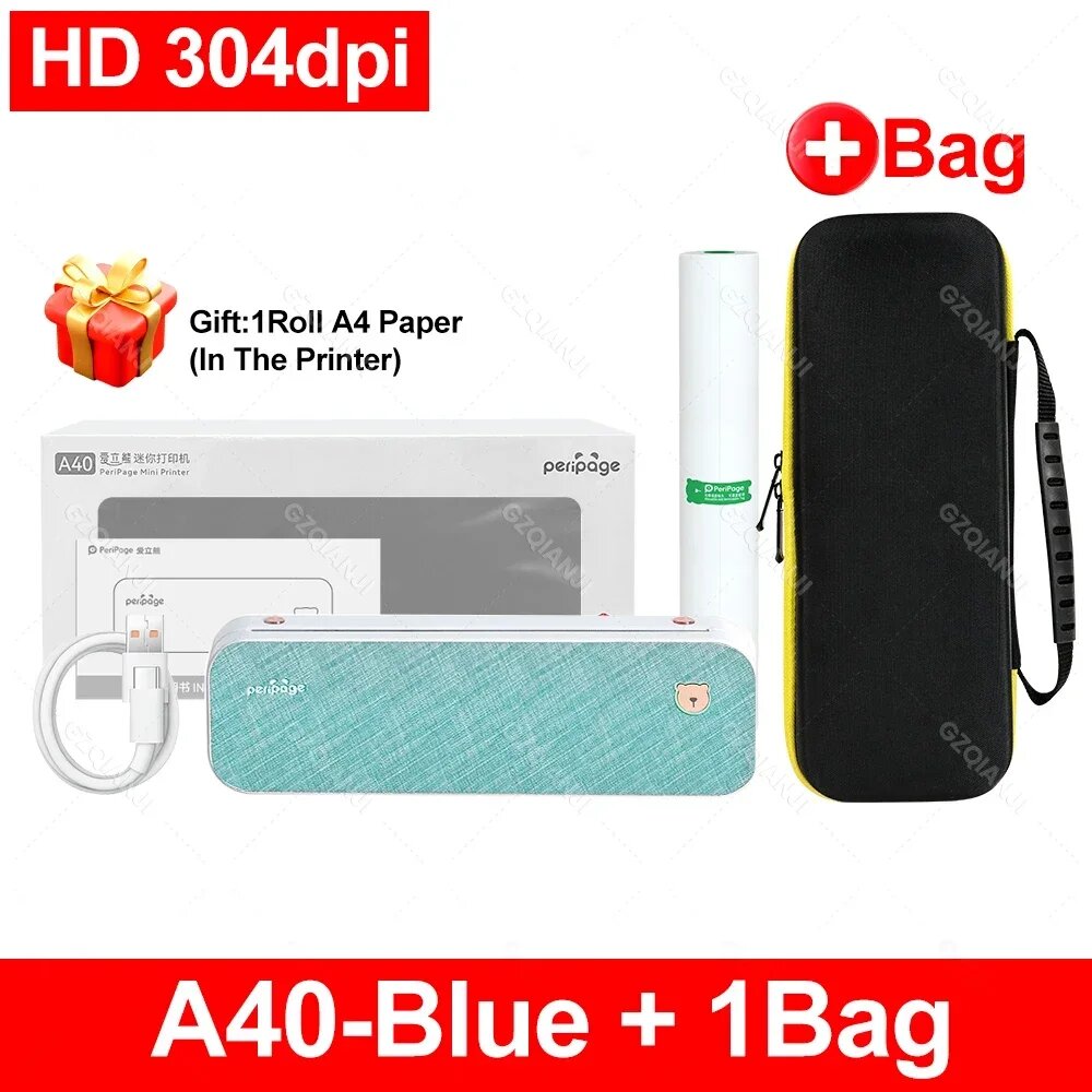 Термопринтер Peripage A40 небесно-серый 304Blue Add 1Bag