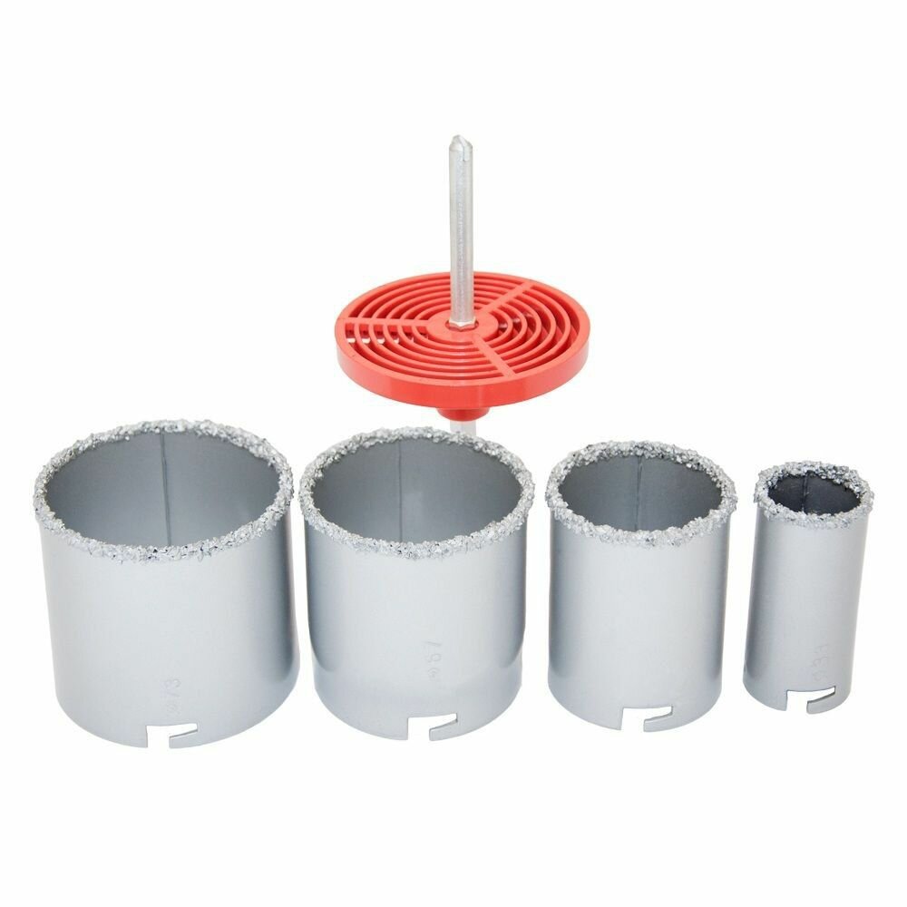 Коронки кольцевые с вольфрамовым напылением 33, 53, 67, 73 мм + основание со сверлом SIGMA