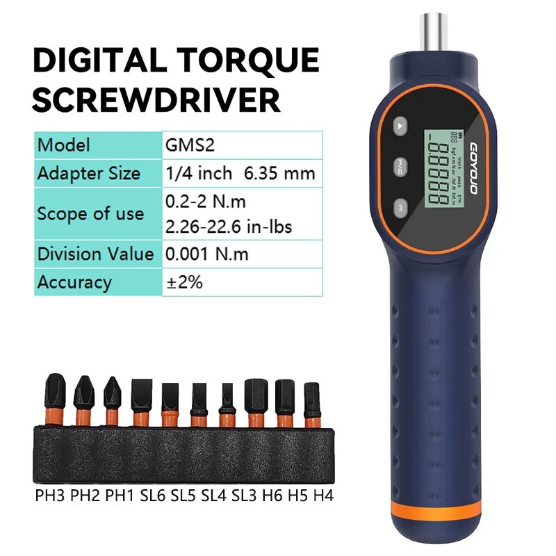 GOYOJO Цифровая Динамометрическая Отвертка 7.08-70.8 in-lbs 10шт GMS2