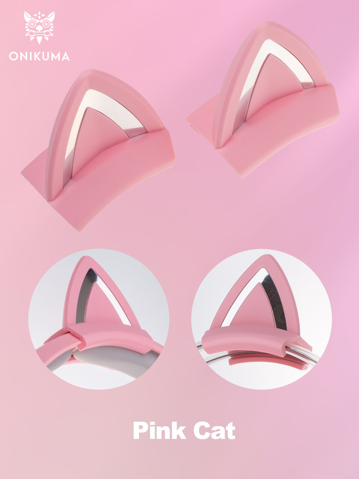 Накладные кошачьи ушки для наушников Pink Cat розового цвета из силикона 2 шт.