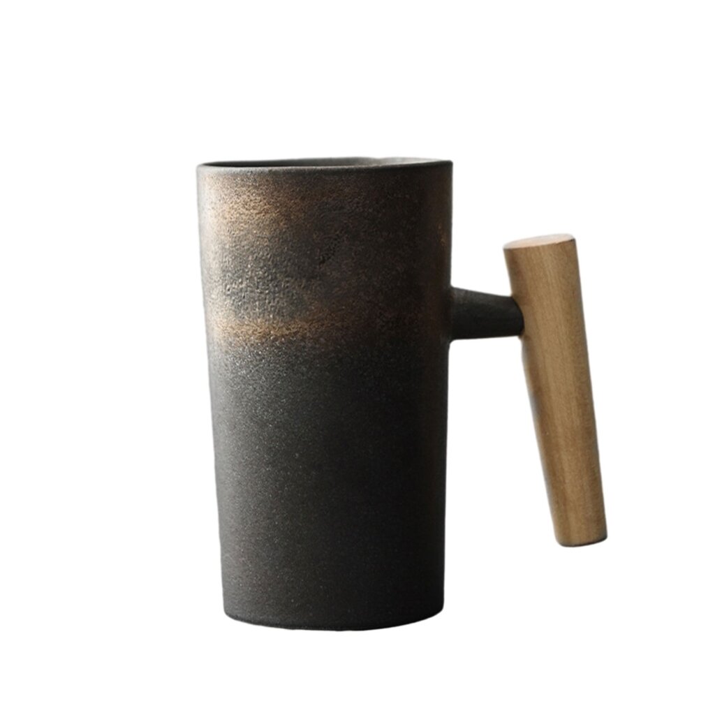 Керамическая кофейная кружка в японском стиле с деревянной ручкой для офиса