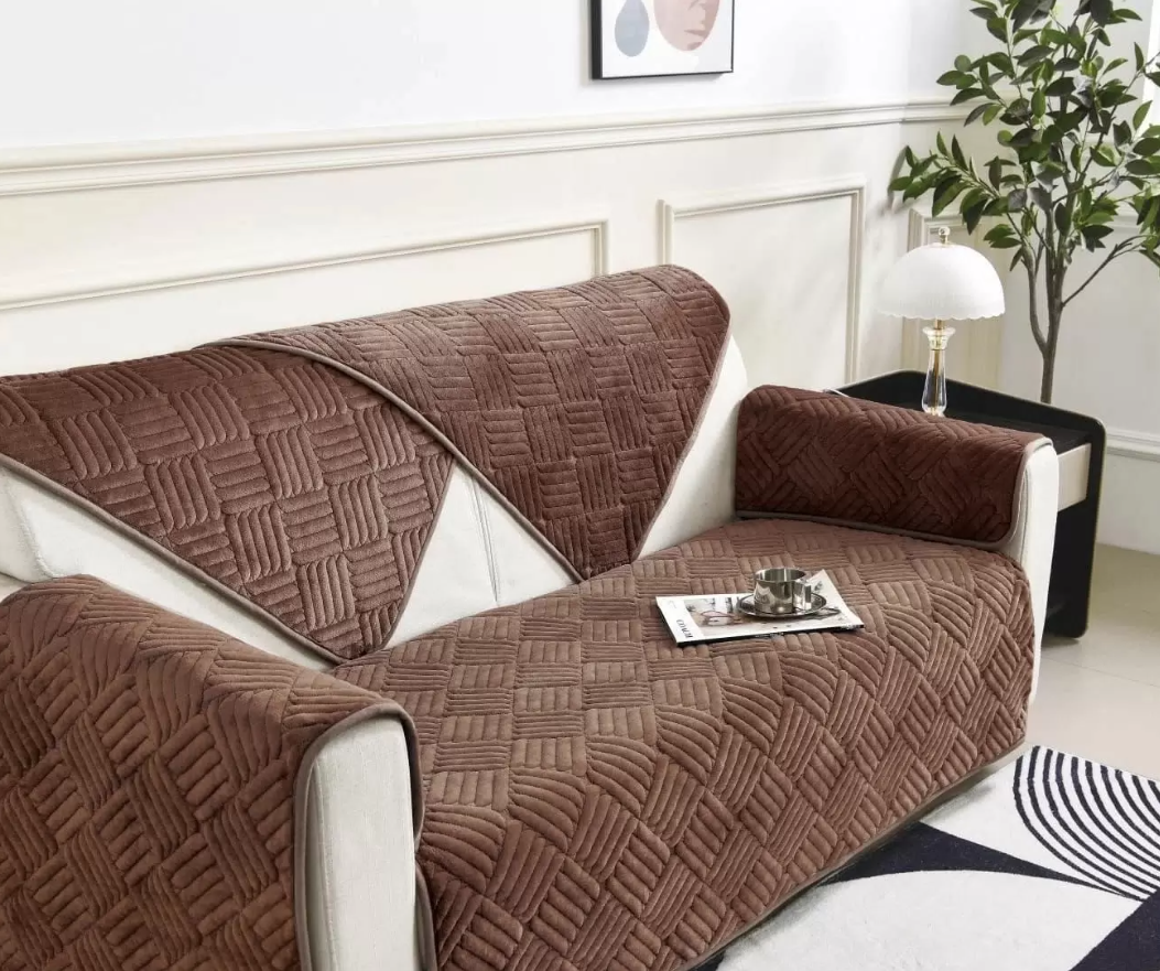 Накидки на угловой диван и кресло набор 3 шт дивандек, коричневый