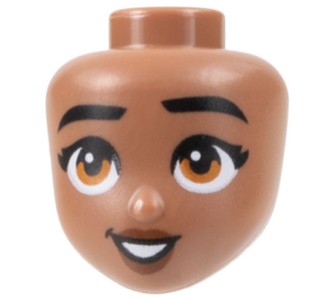 Mini Doll, Head Friends with Black Eyebrows and Eyelashes, Dark Orange Eyes, Reddish Brown Lips, and Open Mouth Smile with Teeth Pattern, 101262 Medium Brown N
