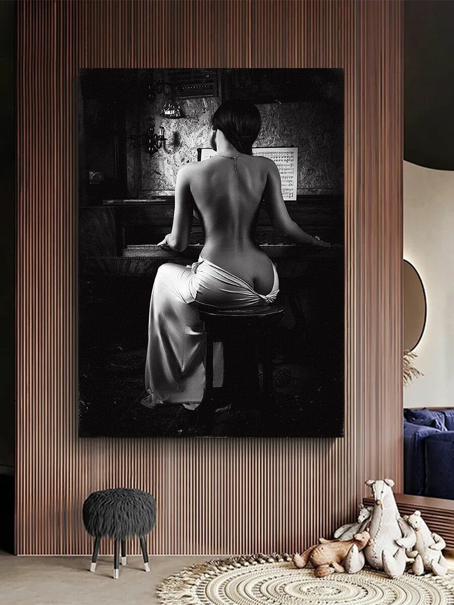 Картина интерьерная на стену - "Эротика, девушка. В Ванную комнату / в туалет" , 60х80 см.