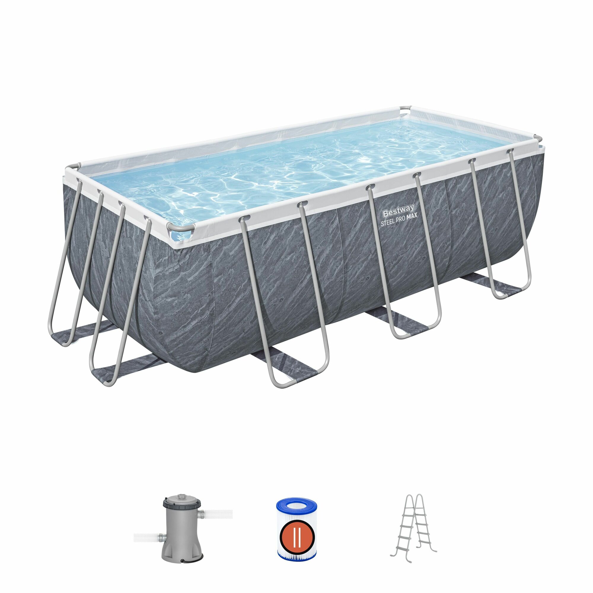 Каркасный бассейн Power Steel Bestway 56722 412х201х122см, 8124л, фил.-насос 2006л/ч, лестница, попл.-дозатор