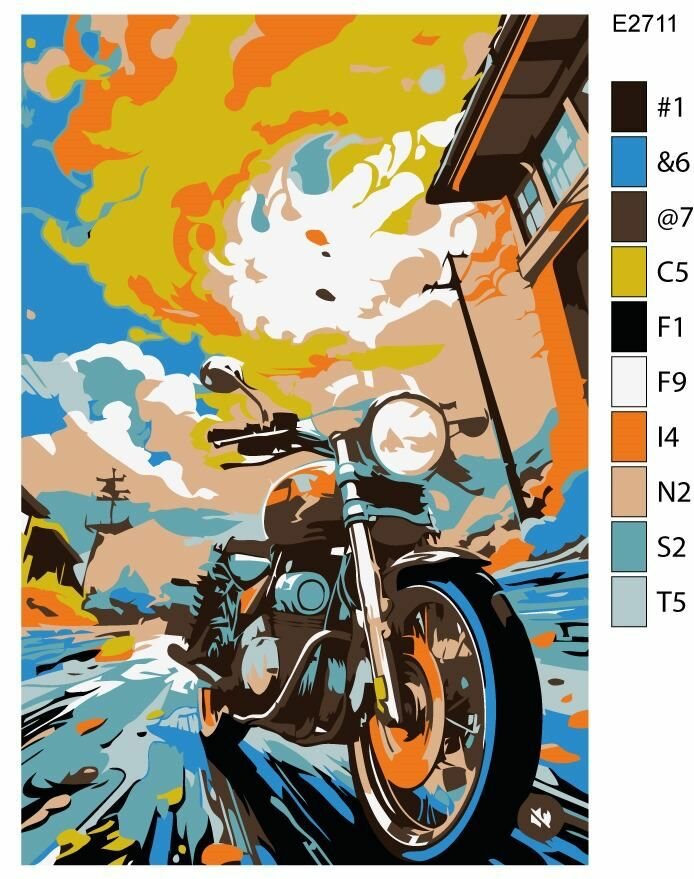 Детская картина по номерам E2711 "Мотоцикл" 20x30