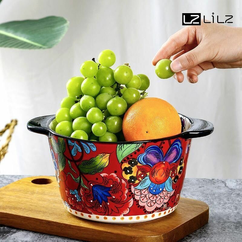 Керамическая салатная чаша, расписанная вручную, 2L салат-чаша