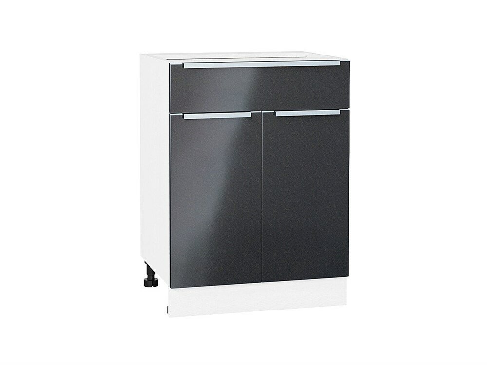 VVT Шкаф нижний с 2-мя дверцами и ящиком Фьюжн Белый, Anthracite, 600 В*Ш*Г 816*600*480, фасад МДФ Anthracite, корпус Белый Anthracite