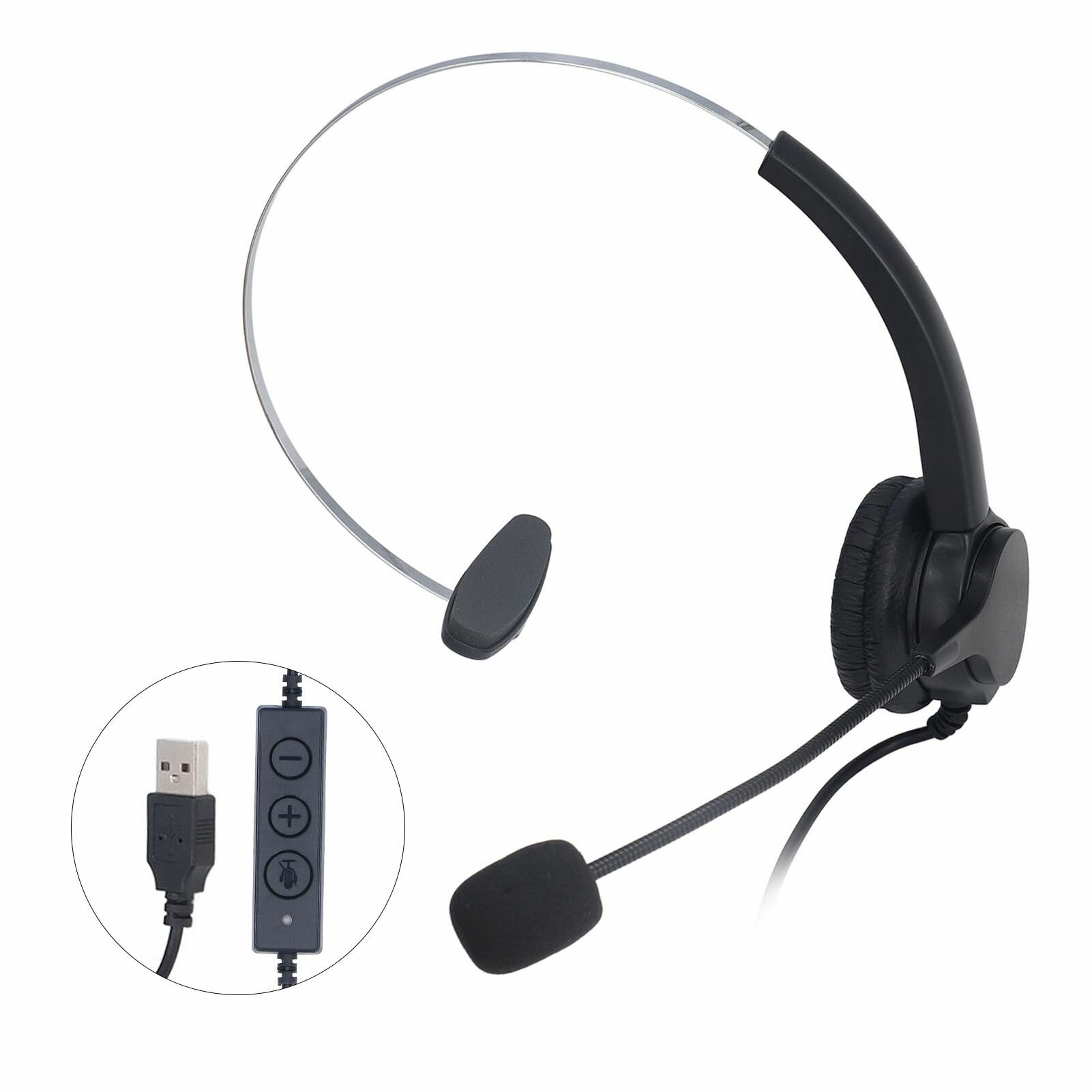 USB-гарнитура с шумоподавлением и регулируемой громкостью, повязка на голову с одним ухом, проводные компьютерные наушники с микрофоном для офиса