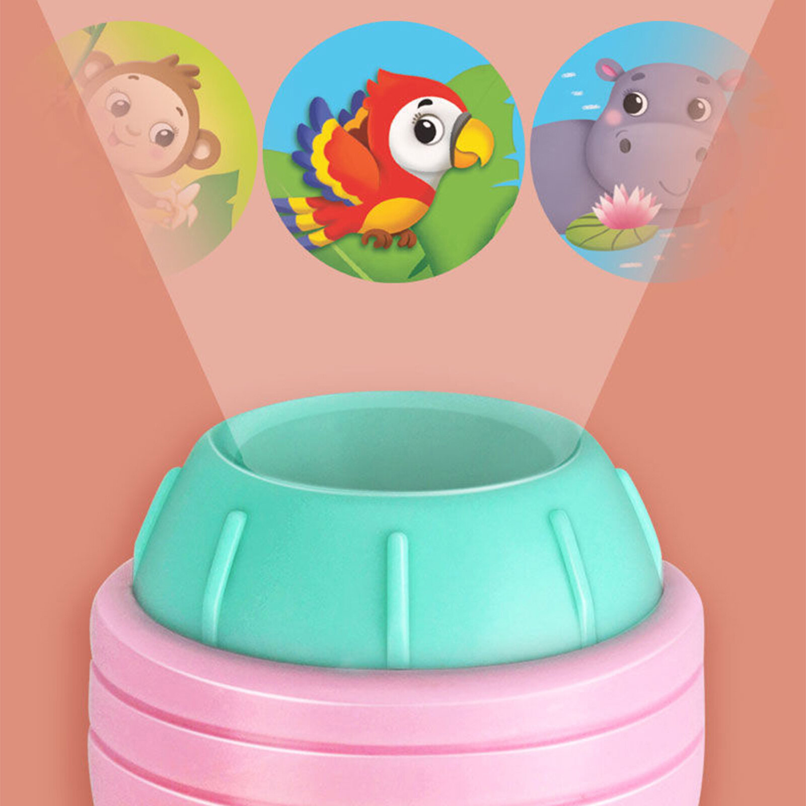 Детский проектор-фонарик с различными рисунками животных, проектор для раннего образования, науки, светящаяся игрушка, розовый (48 моделей)