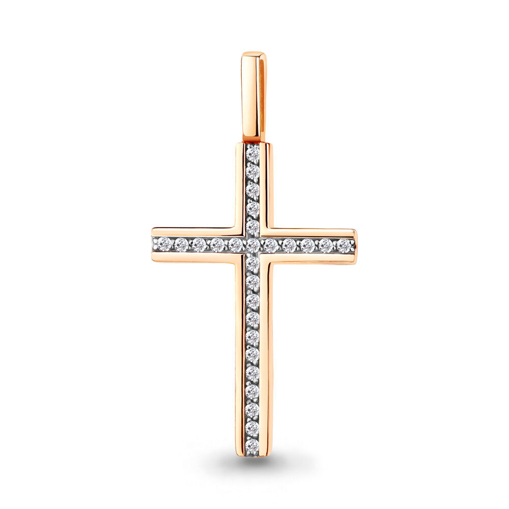 Крестик, серебро, 925 проба, золочение, родирование, бриллиант