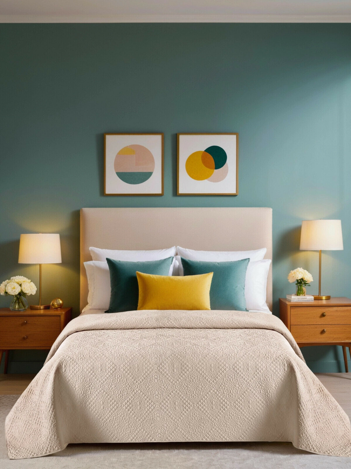 Покрывало евромакси Cleo 240х260 однотонное стёганное на кровать и диван