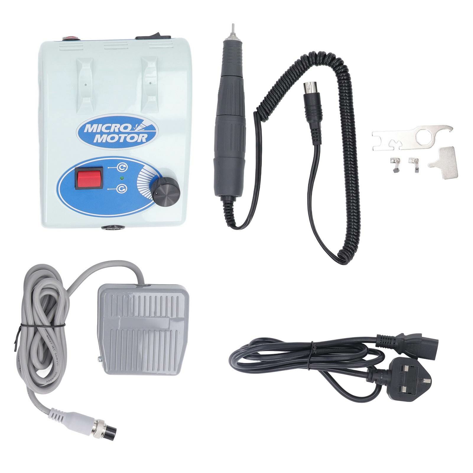 Микромоторная полировальная машина 35000 об/мин с ручным и педальным управлением, угольные щетки, микрошлифовальный станок для лабораторных работ и ювелирных изделий, вилка UK 220 В