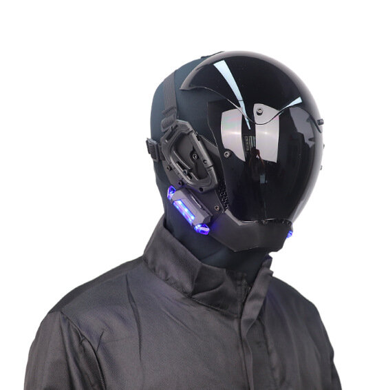 Фотонная панк маска для Конвенции: киберпанк дизайн, полное покрытие лица, чёрный стиль