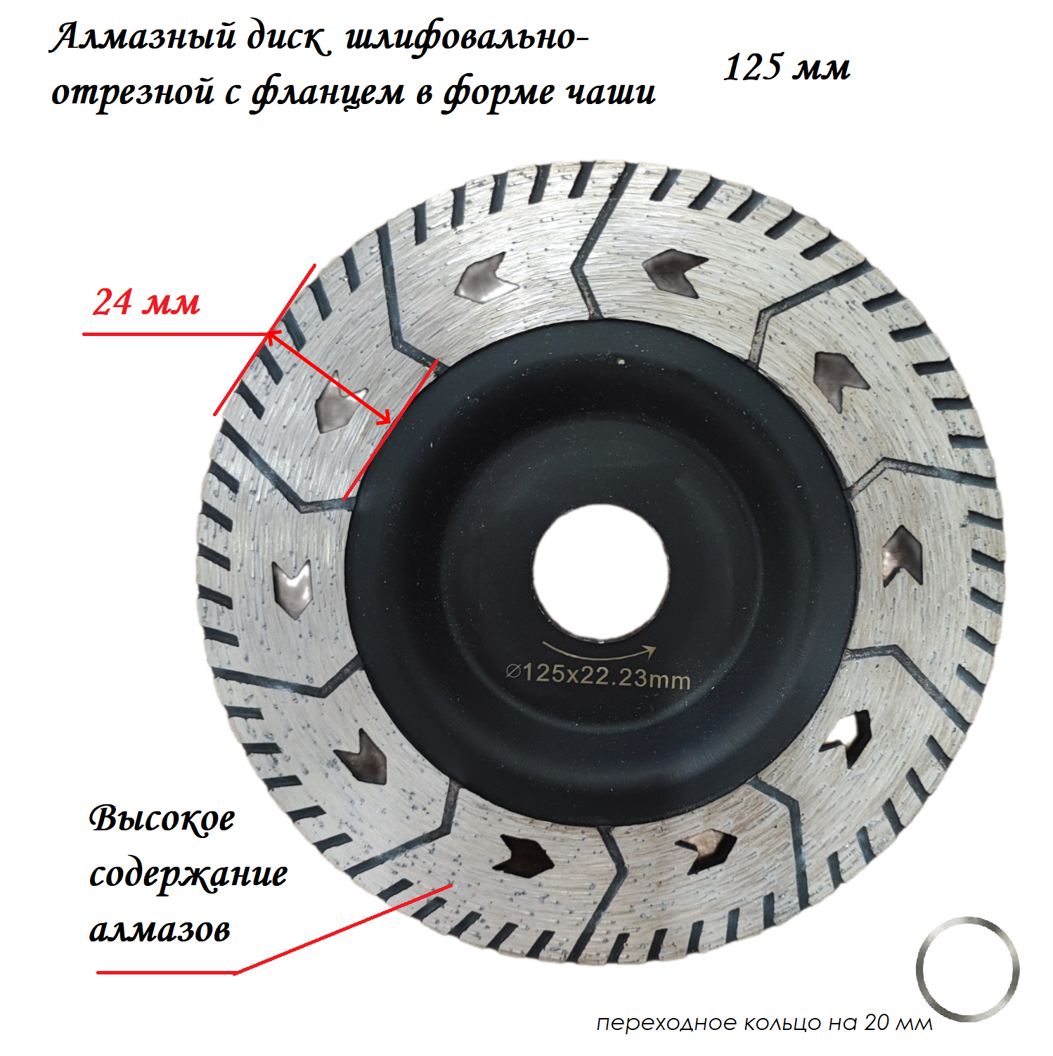 Диск алмазный шлифовальный, режущий по граниту 125 с фланцем в виде чаши (STD Premium)