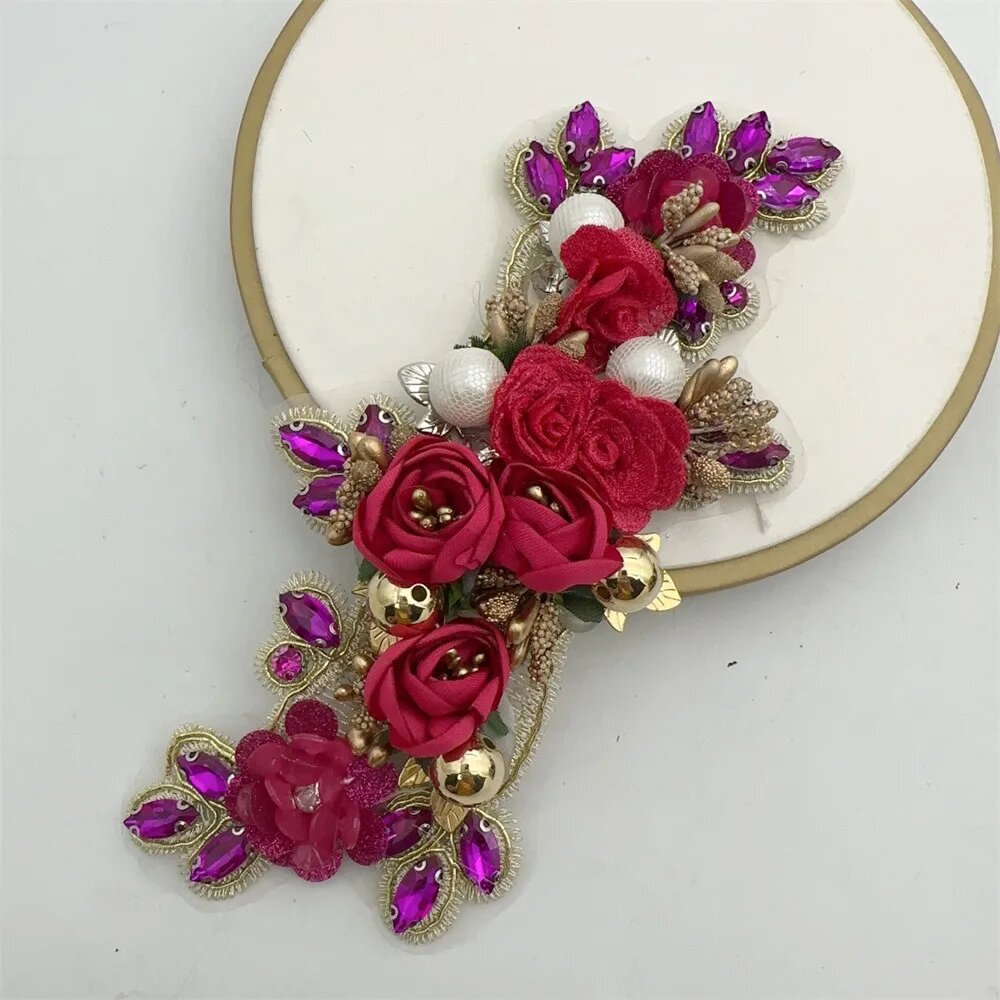 Вышивка крестом "Цветы", 26*10см, hot pink A
