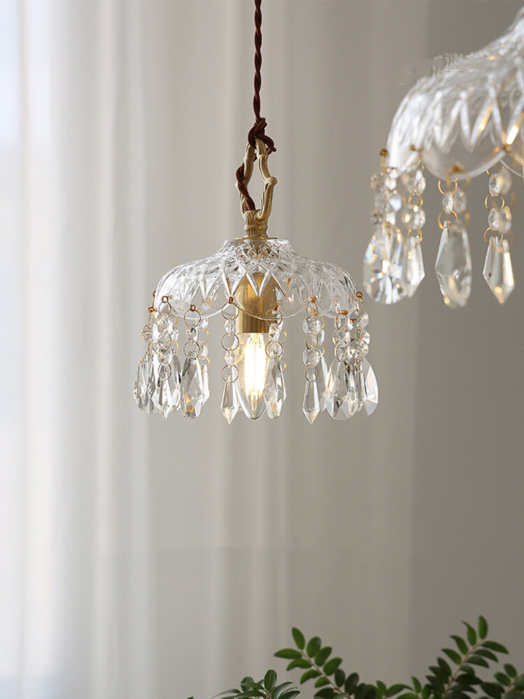 Подвесной Светильник, С Латунной Головкой И Абажуром Из Хрустального Стекла, Винтажный Стиль