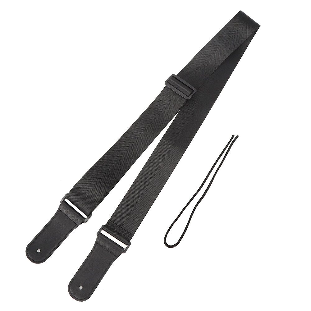 Гитарный ремешок Акустический электрический бас -укулеле Нейлоновый ремень Регулируемая кожаная головка Topgrain (черный)