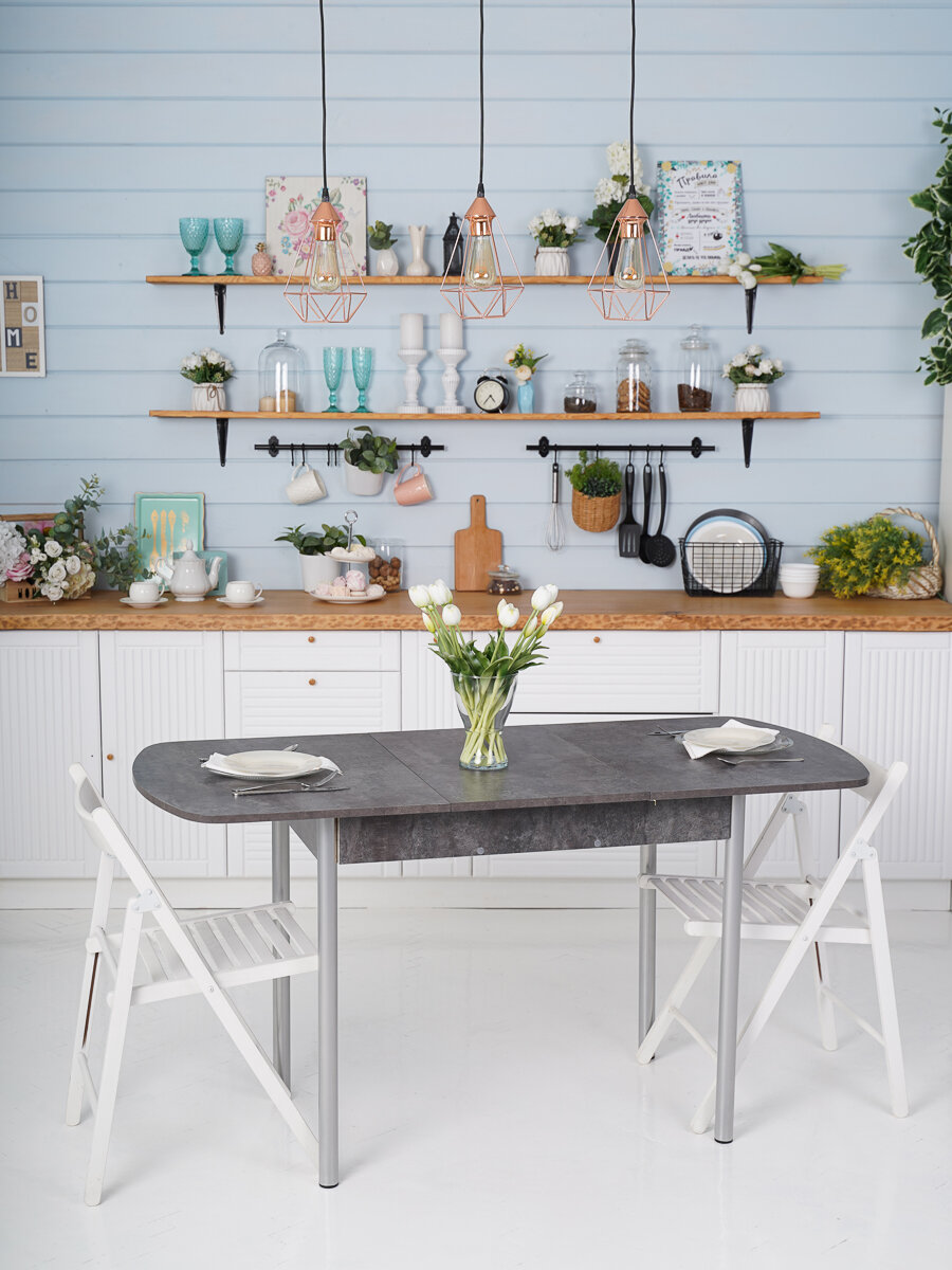 Стол кухонный обеденный раздвижной Джаз, камень темный, 110/150х70x77 см.