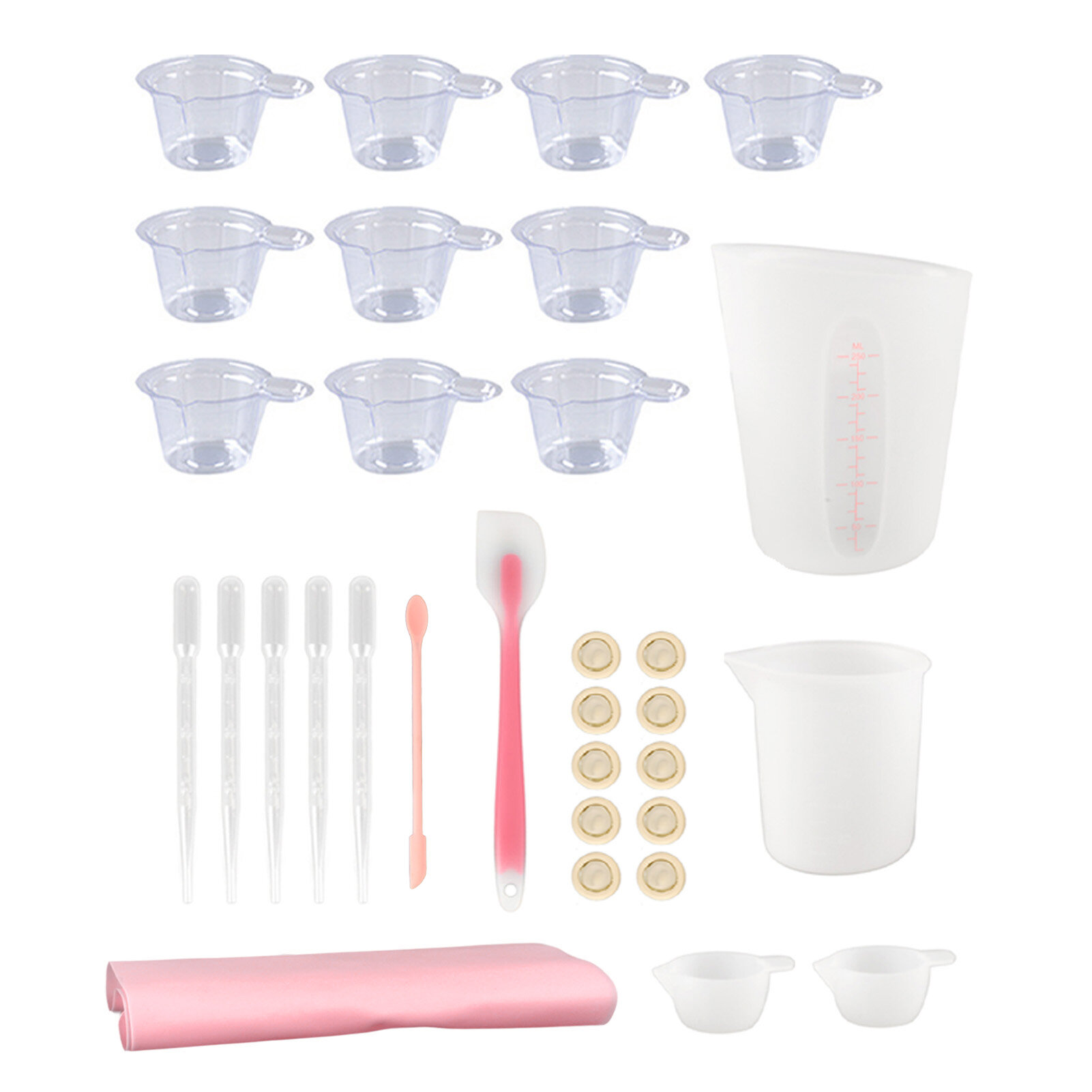 Силиконовый мерный стаканчик, набор инструментов, шпатель, перчатки для пальцев, пипетки, набор инструментов для смешивания эпоксидной смолы для поделок, 32 шт, набор инструментов, розовый