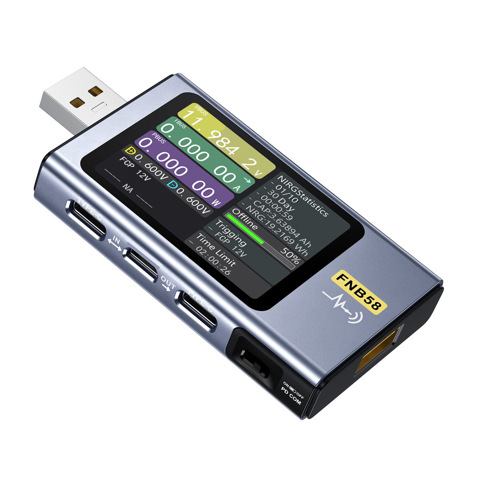USB-мультиметр питания Bluetooth Многофункциональный тестер напряжения тока типа C для PD2.0 PD3.0 QC2.0 QC3.0 4‑28 В