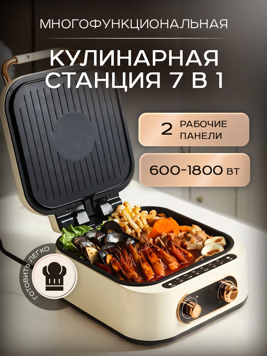 Гриль электрический 7 в 1 Мой Мир, антипригарное покрытие, мультифункциональный кулинарная станция